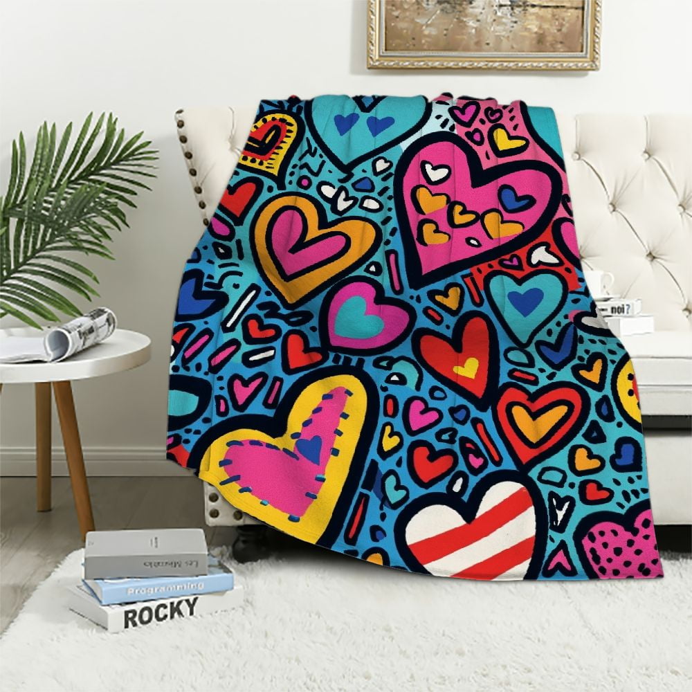ONETECH Hearts Love Pop Art Flannel Blanket Excellent Hand Feel for All ...