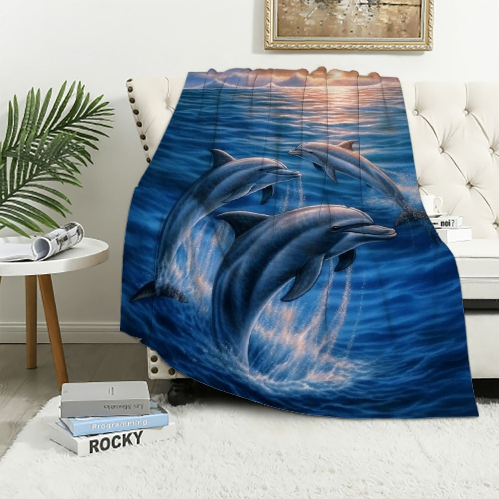 ONETECH Heavy Ocean Dolphins Pattern-Plush Thick 8 Pound Mink Soft ...