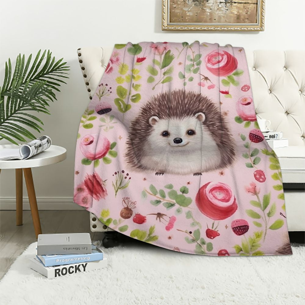 ONETECH Hedgehog Floral Flower Blanket for Boys, Kids Throw Blanket for ...