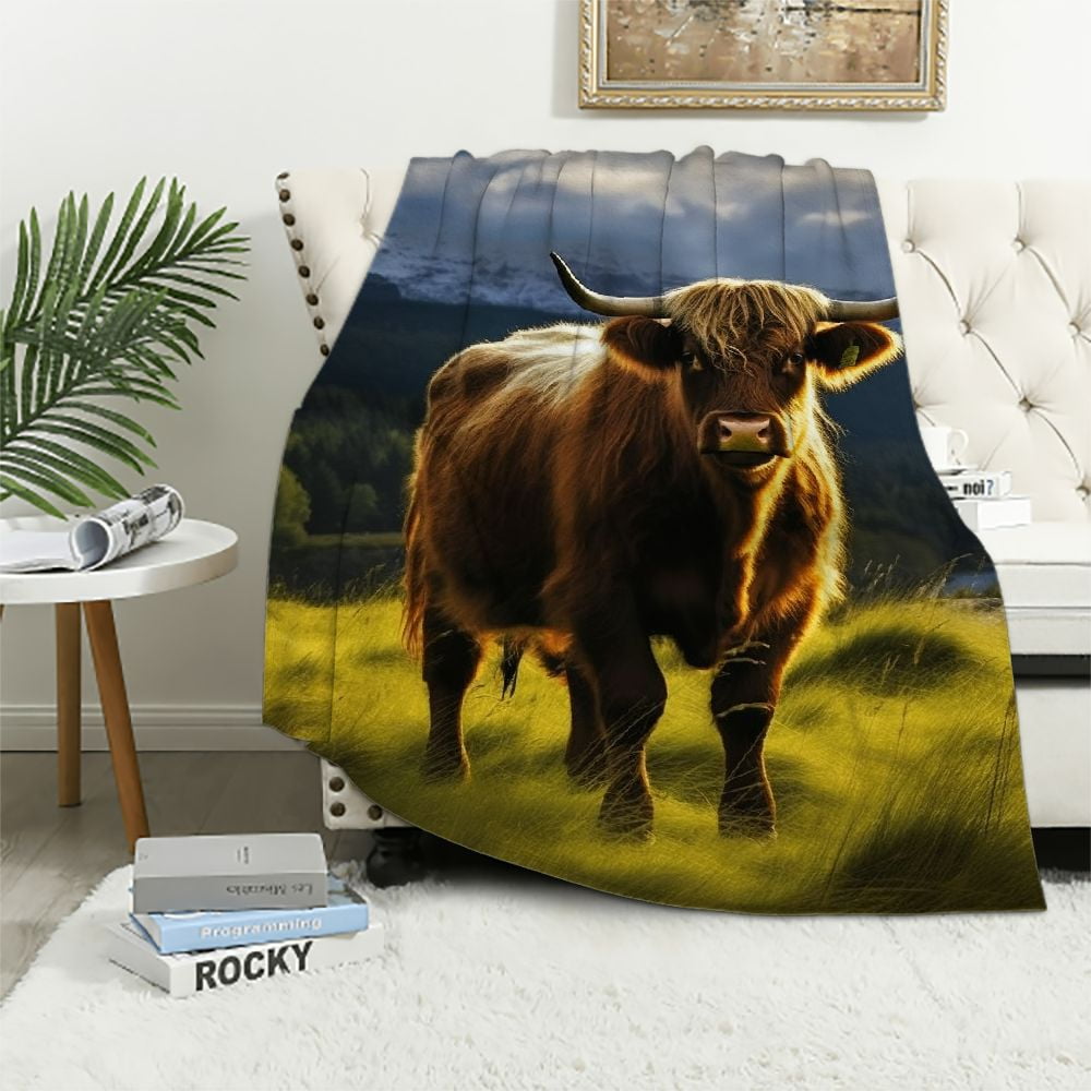 ONETECH Highland Cattle Blanket Bull Highland Cow Blanket Soft Fuzzy ...