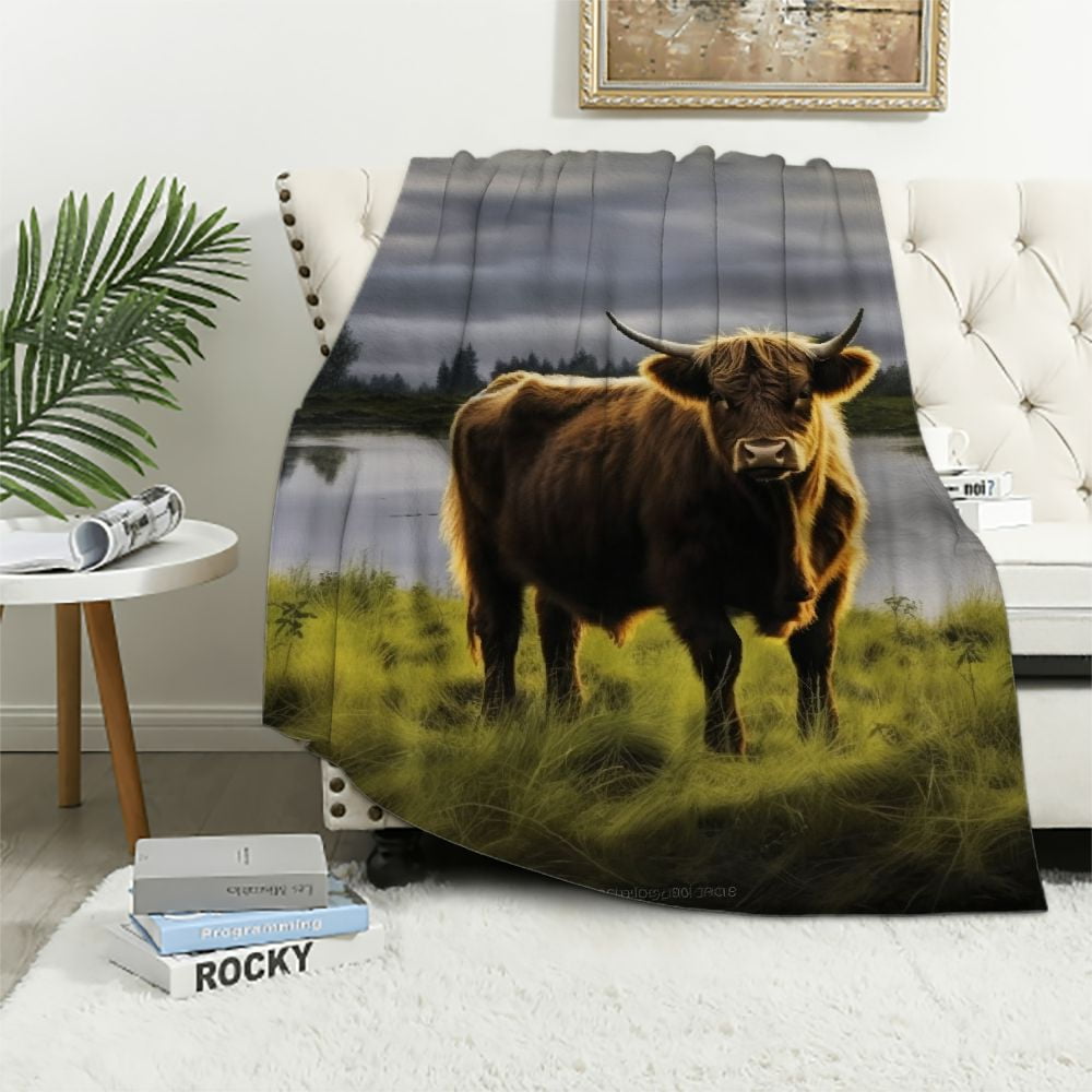 ONETECH Highland Cattle Blanket Bull Highland Cow Blanket Soft Fuzzy ...