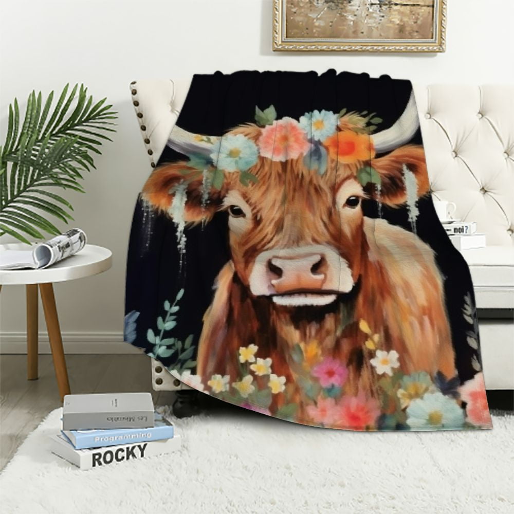 FUMJ Highland Cow Blanket Cute Cow Plush Throw Blanket Super Soft Cozy ...