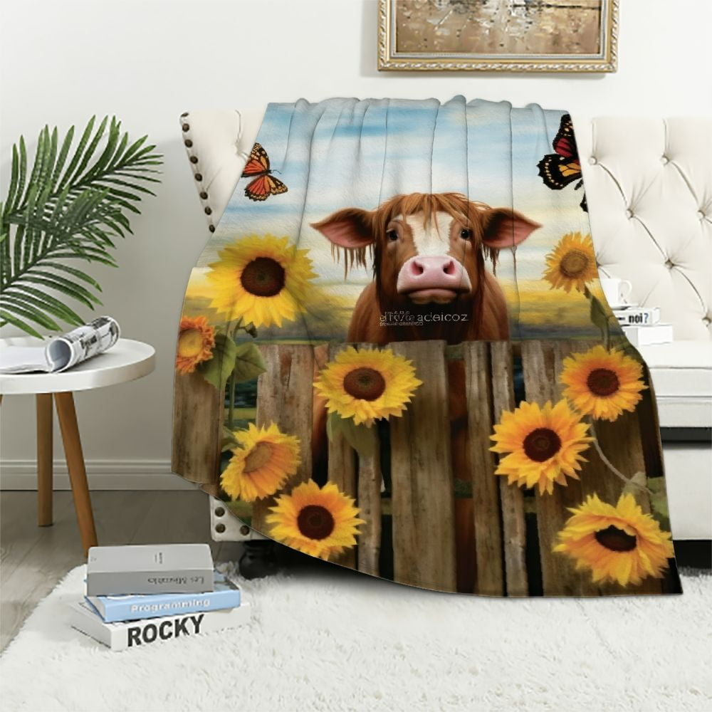 ONETECH Highland Cow Blanket Cute Pig Blanket Sunflower Decor Cow Gifts ...