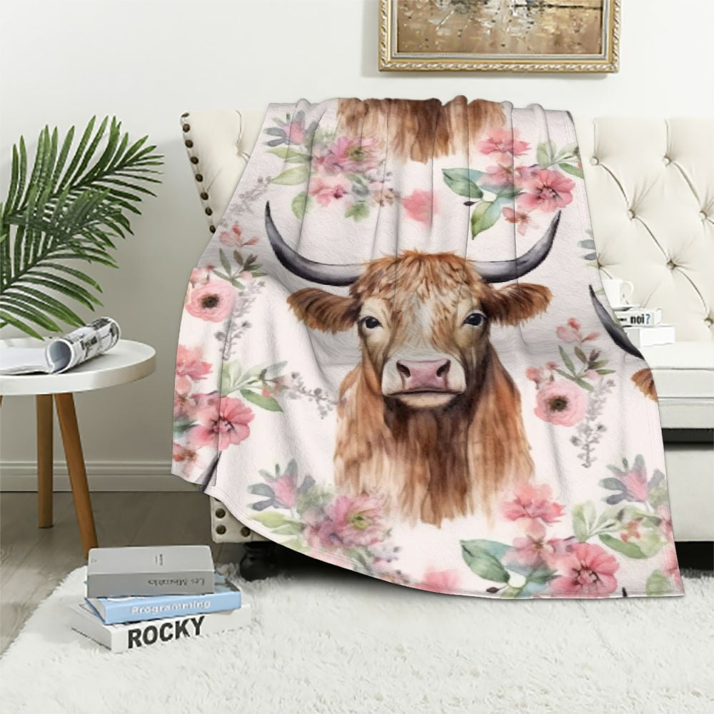 FUMJ Highland Cow Blanket Cute Cow Print Blanket Plush Flannel Cow ...