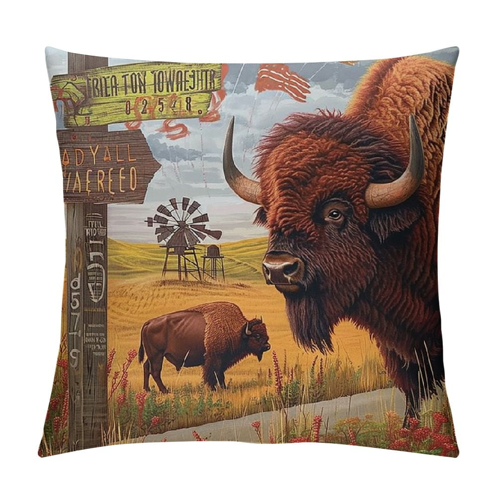 ONETECH Highland Cow Pillow Cover,Retro Farmhouse Cattle Animal Throw ...