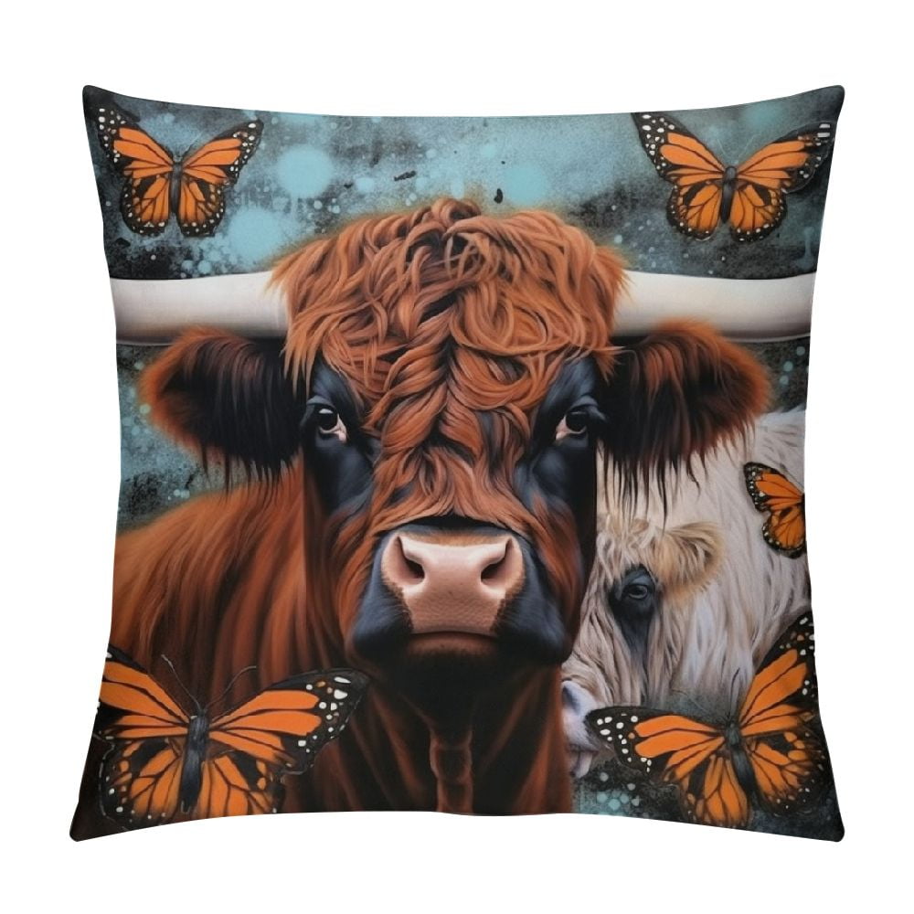 ONETECH Highland Cow Pillow Covers Highland Cattle Decorative Throw ...