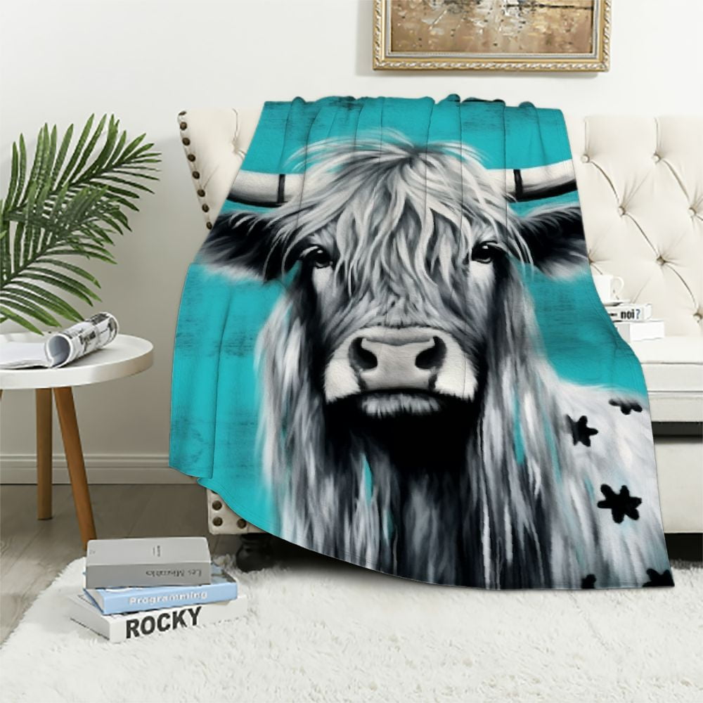 ONETECH Highland Cow Print Blanket and Throws Cute Farm Animal Cow ...