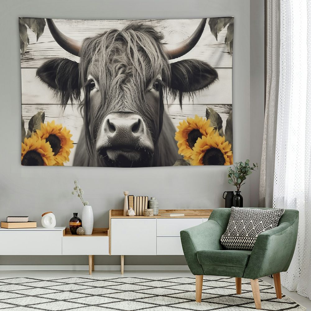 ONETECH Highland Cow Tapestry, Funny Rustic Farmhouse Cattle Bull Farm ...