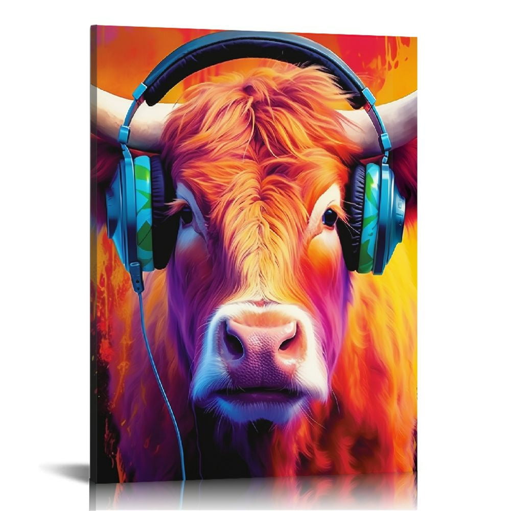 ONETECH Highland Cow Wall Art Ready to Hang Framed Art-Colorful Canvas ...