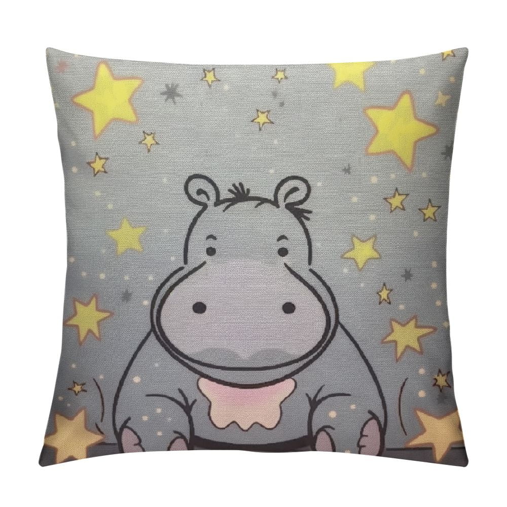 ONETECH Hippo Throw Pillow Cover Cartoon Cute Animal Star Comic ...