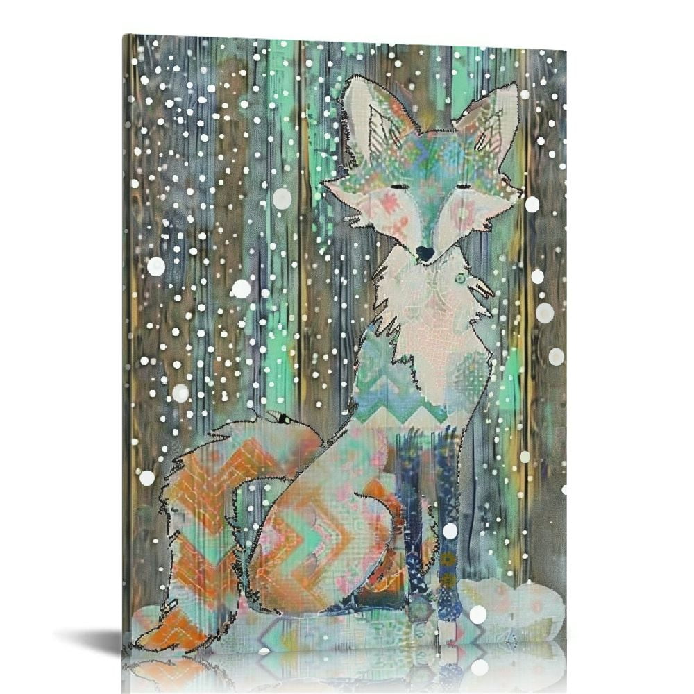 ONETECH Home Décor Distressed Fox Canvas Wall Art, Multi-Color ...