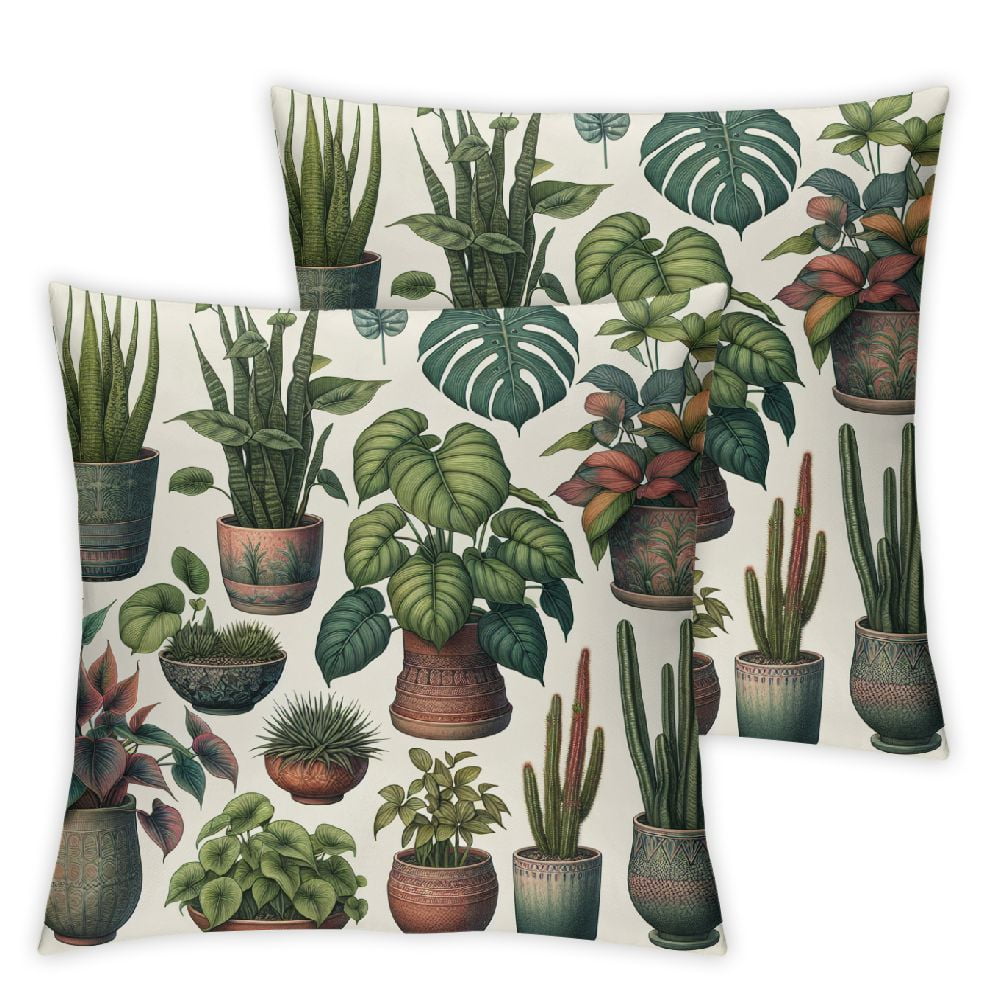 ONETECH Houseplants Indoor Garden Potted Plants Short Plush Pillow Covers Set of 2 Home ...