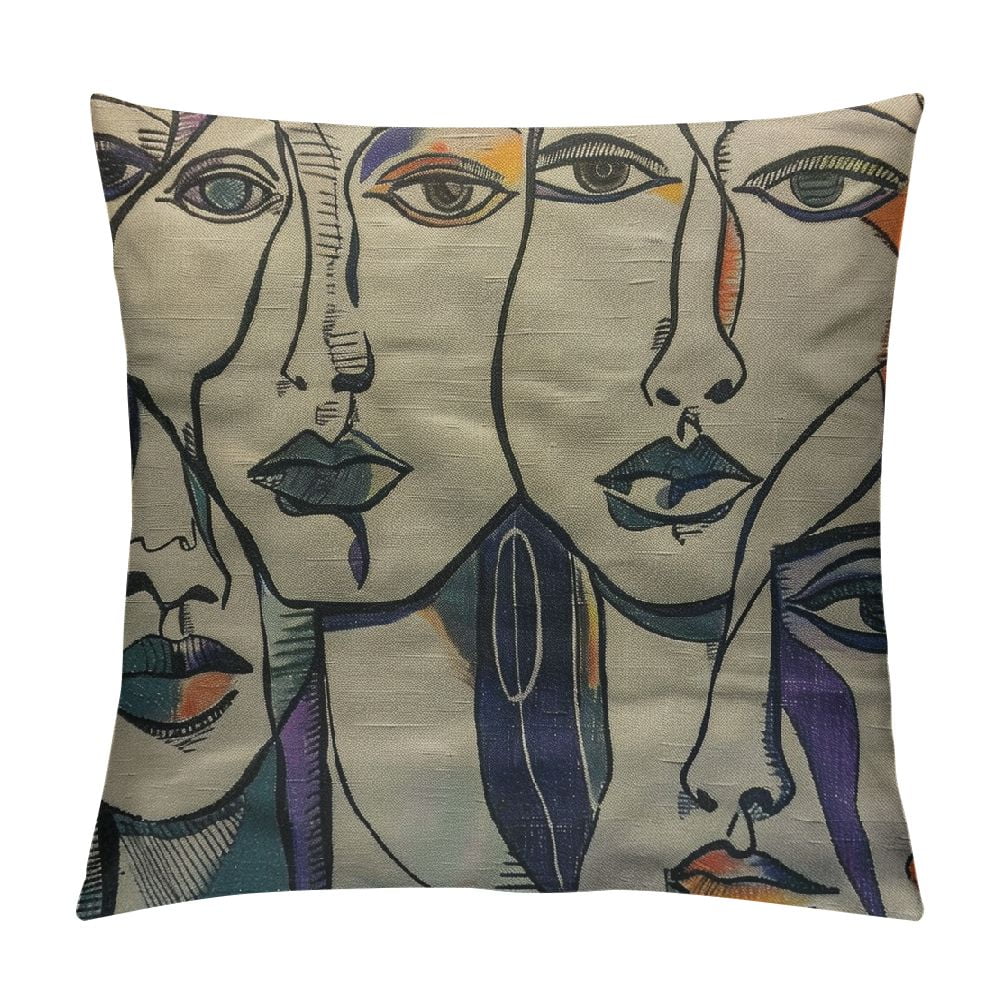 ONETECH Human Faces Throw Pillow Case Cushion Covers Abstract Line Art ...