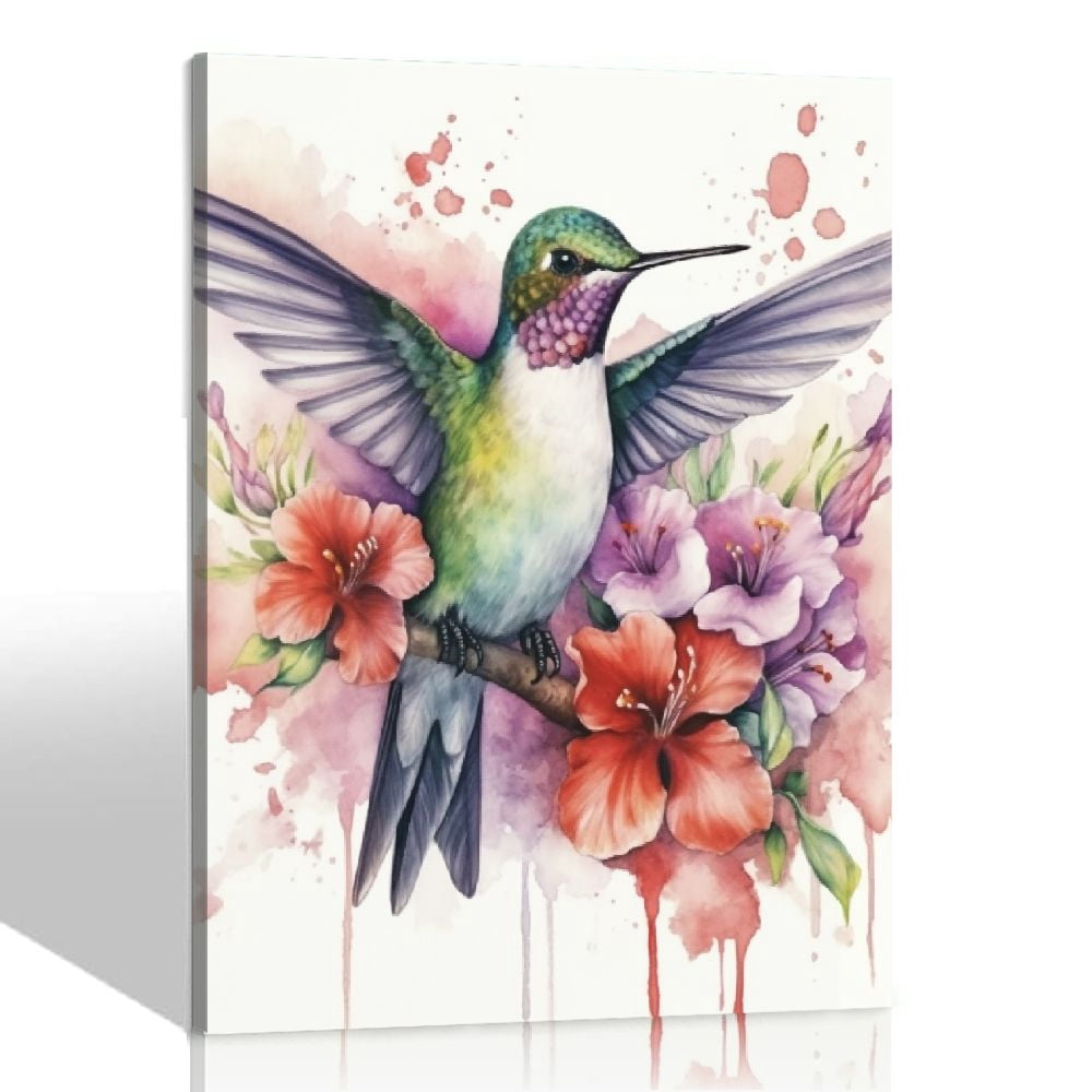 ONETECH Hummingbird Animal Canvas Wall Art，colorful Flower Bird Modern ...