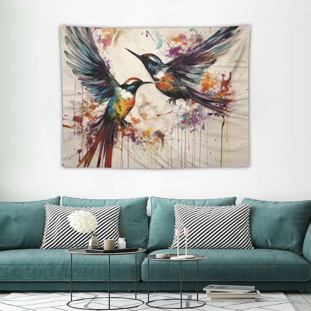 ONETECH Hummingbird Tapestry, Art Lily Flowers Birds and Color Splashes ...