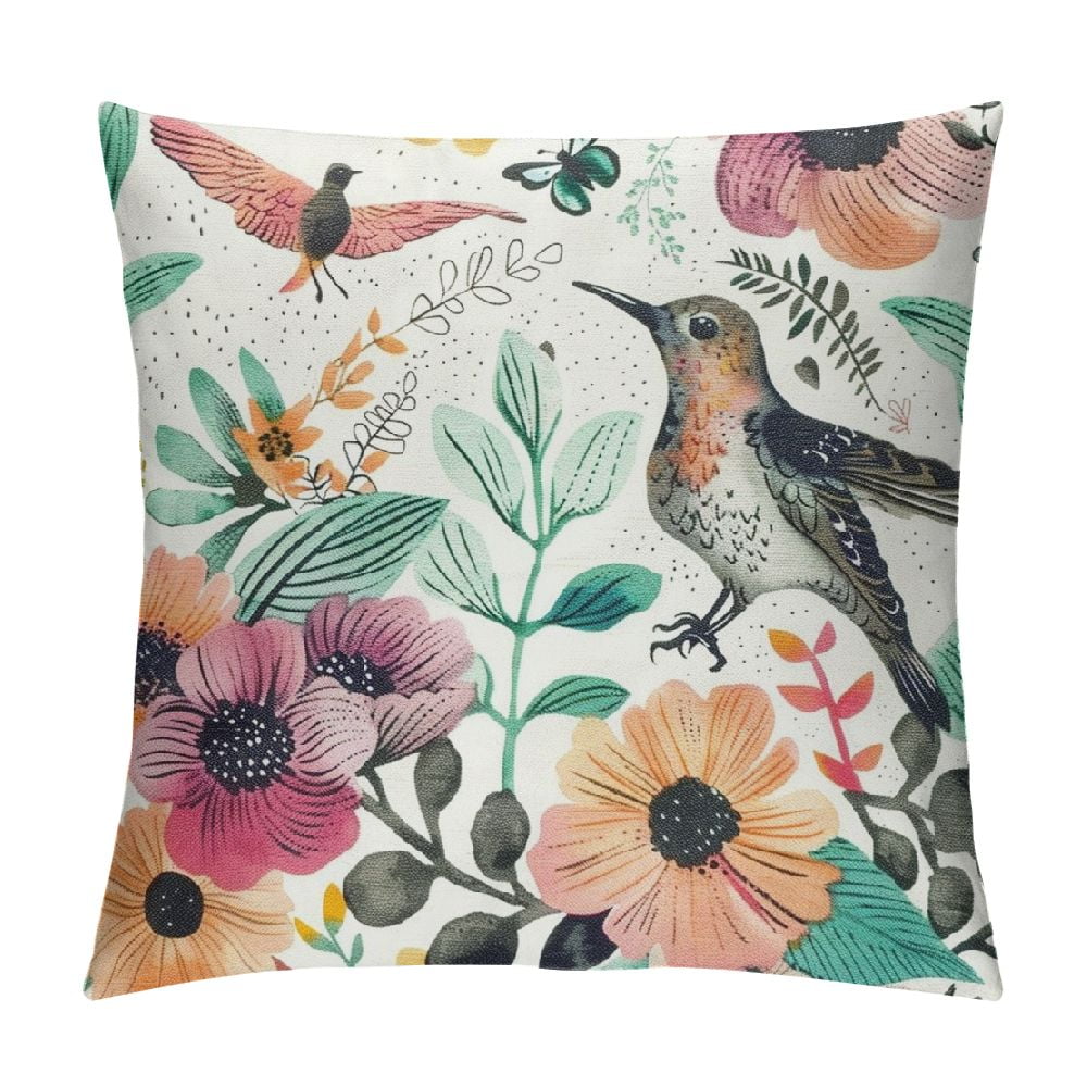 ONETECH Hummingbird Throw Pillow Cover,Cartoon Hummingbird Pillow Cover ...