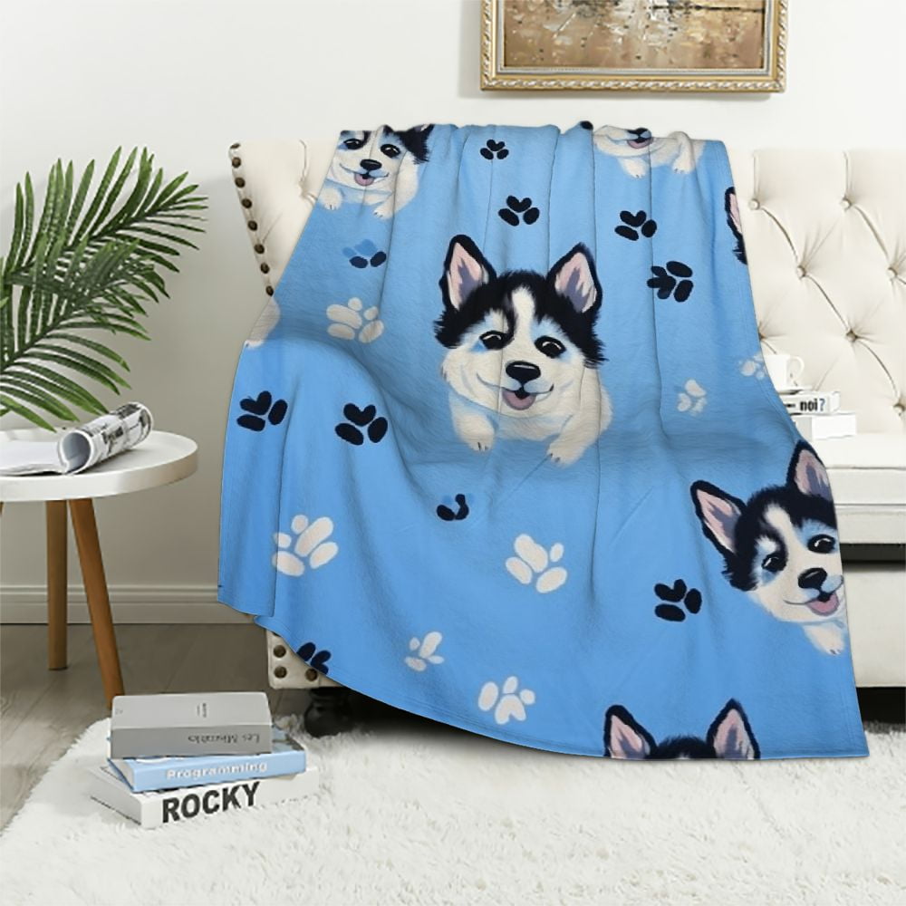 ONETECH Husky Blanket Gift Cute Blankets for Girls & Boys - Blue Soft ...