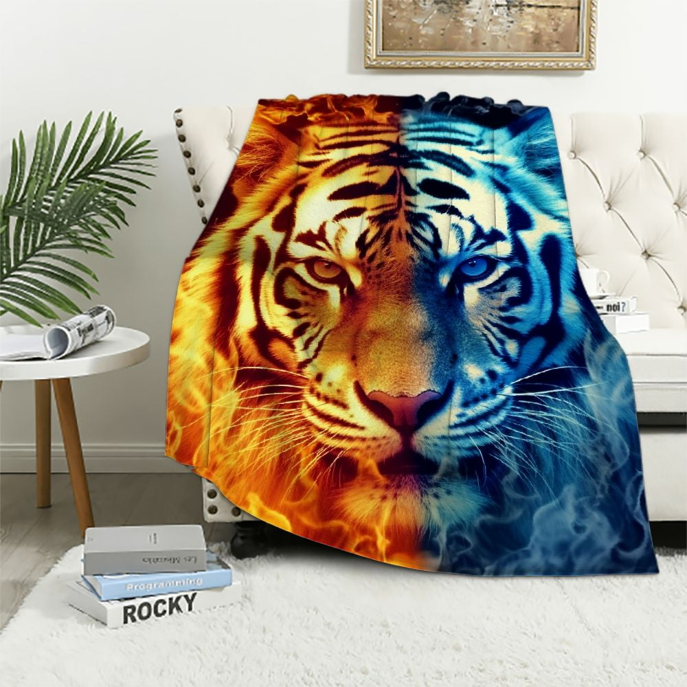 ONETECH Ice & Fire Tiger Throw Blanket for Tiger Lovers, Super Soft ...