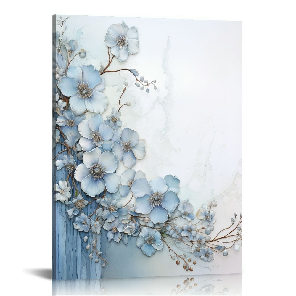 ONETECH Indigo Wall Art Flower Canvas Fresh Flower Blue Picture Wall ...