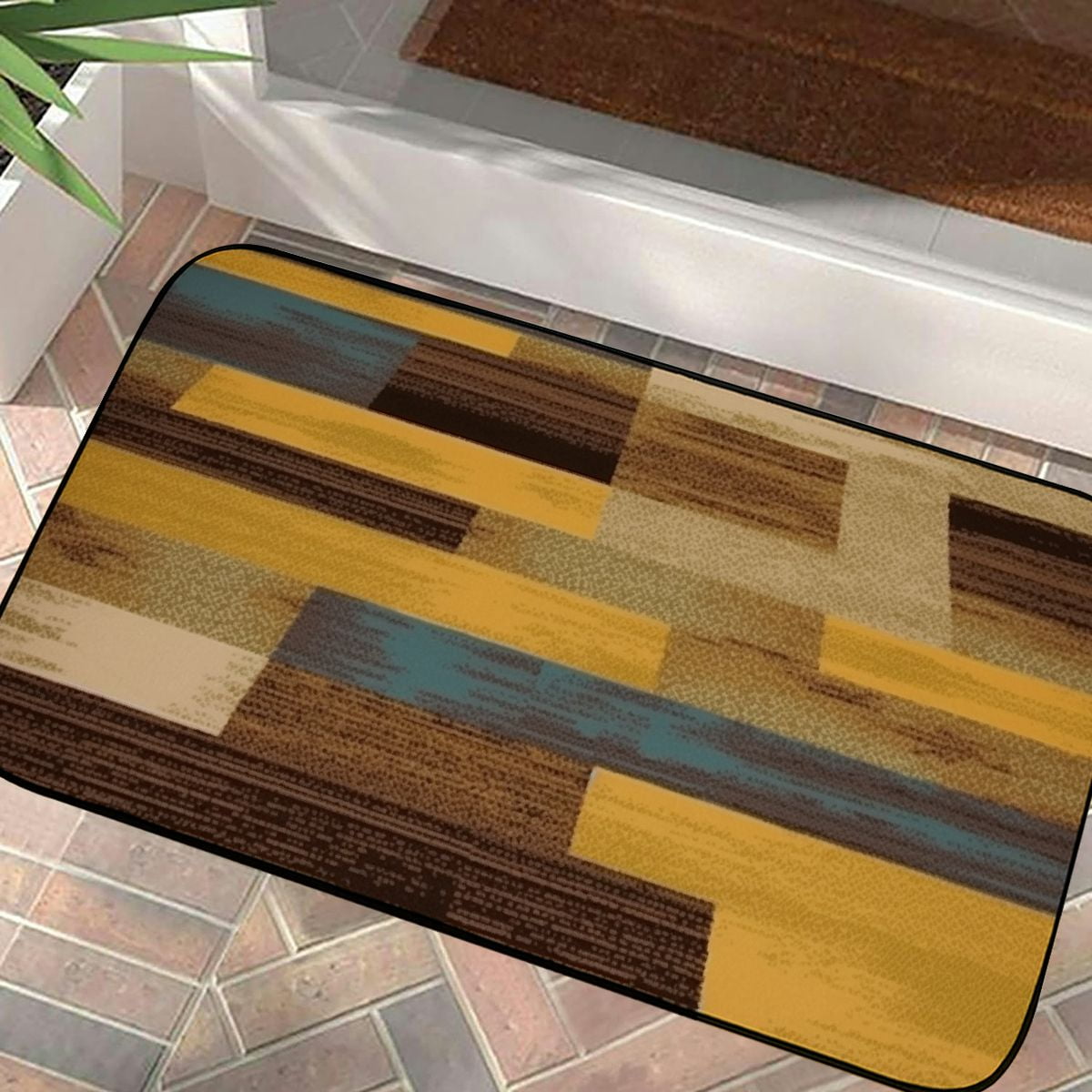 ONETECH Indoor Area Rug, Jute Backed, Modern Geometric Patchwork Floor ...