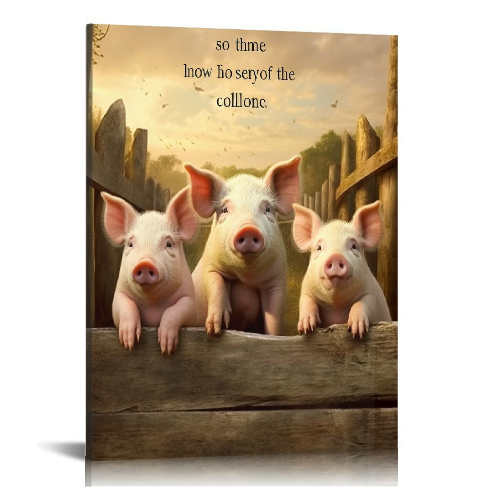 ONETECH Inspirational Pig Wall Art Vintage Pink Pig Picture Wall Decor ...