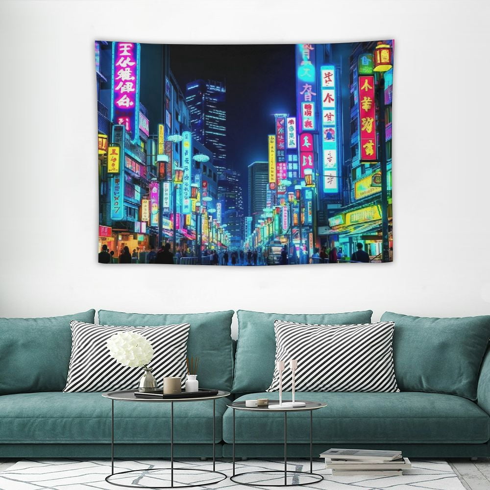 ONETECH Japanese Anime Tapestry Neon Punk Futuristic City Tapestry Wall ...