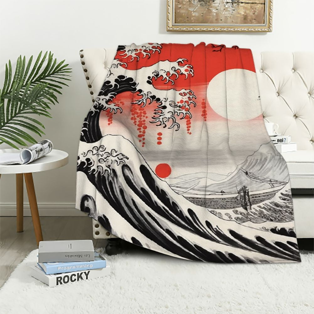 FUMJ Japanese Blanket Cherry Blossom Throw Blanket Mount Fuji Blanket ...