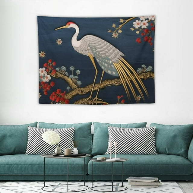 ONETECH Japanese Crane Tapestry Red Sun Tapestries Cherry Blossom ...