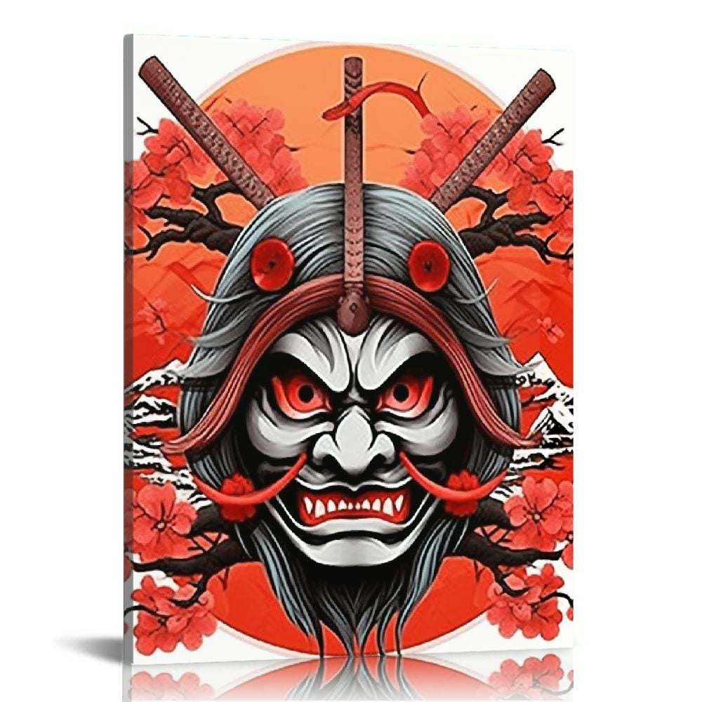 ONETECH Japanese Decor Samurai Posters Red White Wall Canvas Art Set of ...