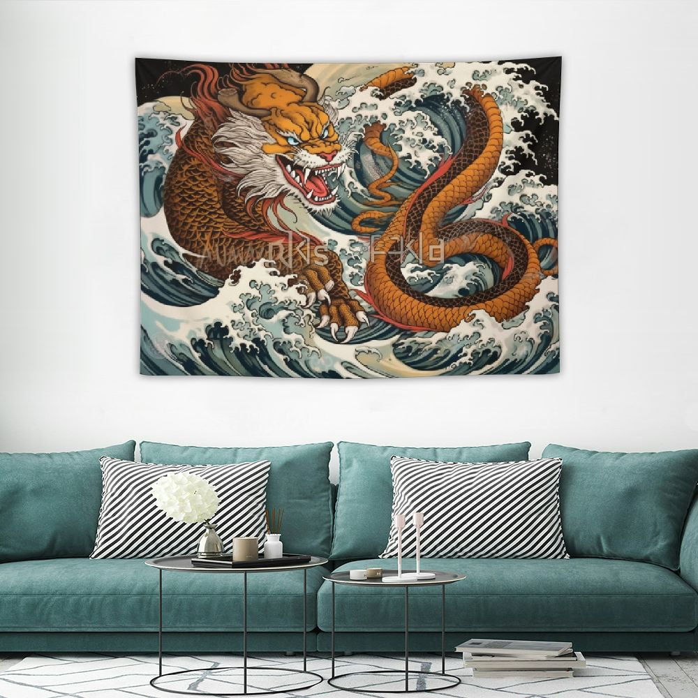 ONETECH Japanese Dragon Tiger Tapestry, Asian Yin Yang Symbol Tapestry ...