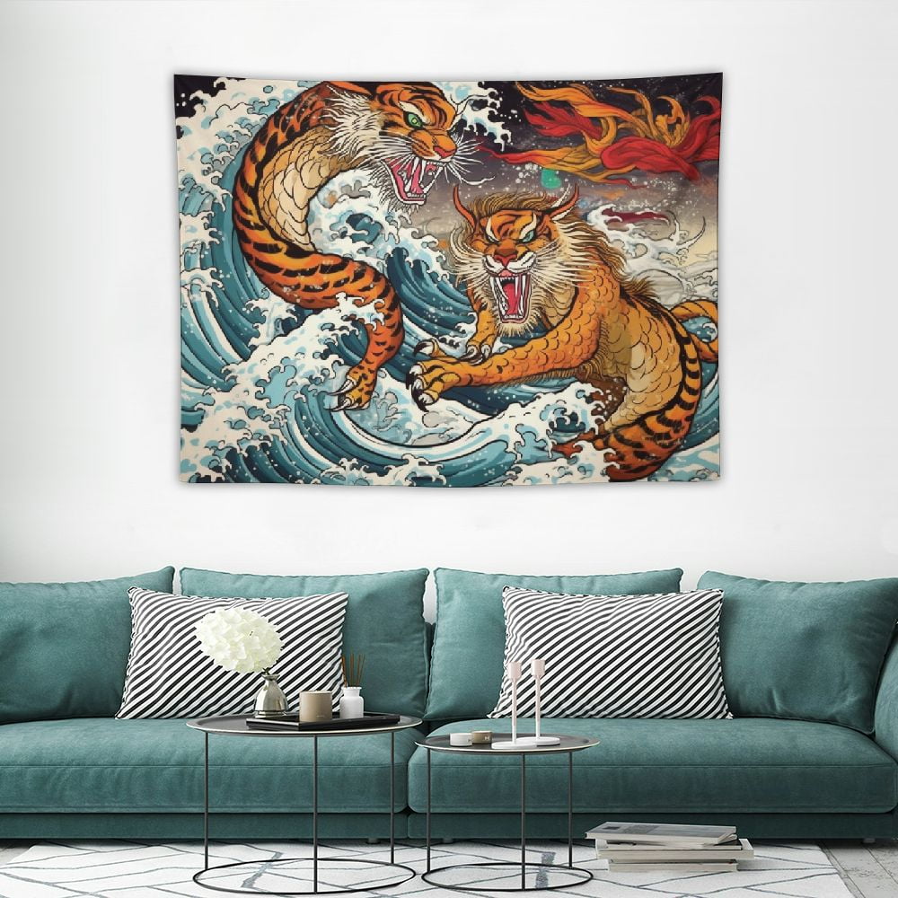 ONETECH Japanese Dragon Tiger Tapestry, Asian Yin Yang Symbol Tapestry ...