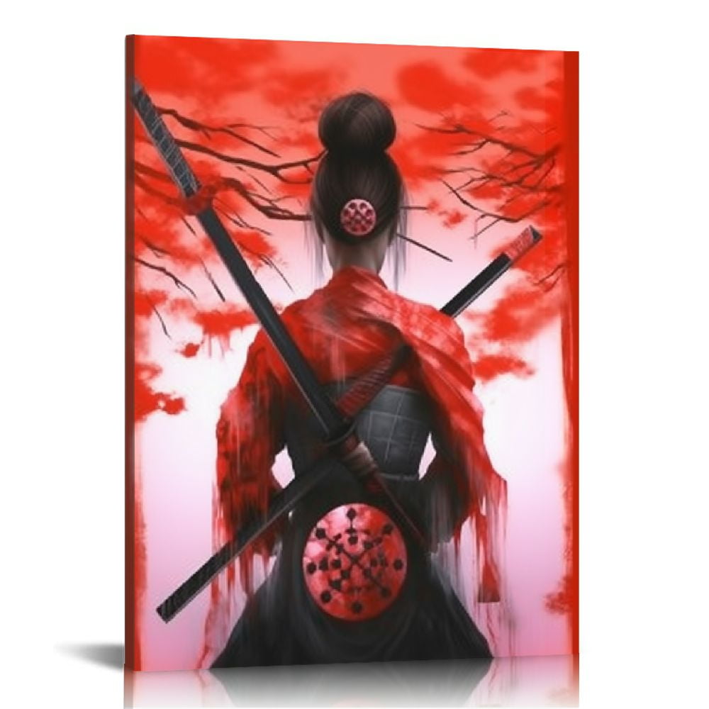 ONETECH Japanese Geisha Art Samurai Girl Poster Canvas Print Wall Art ...