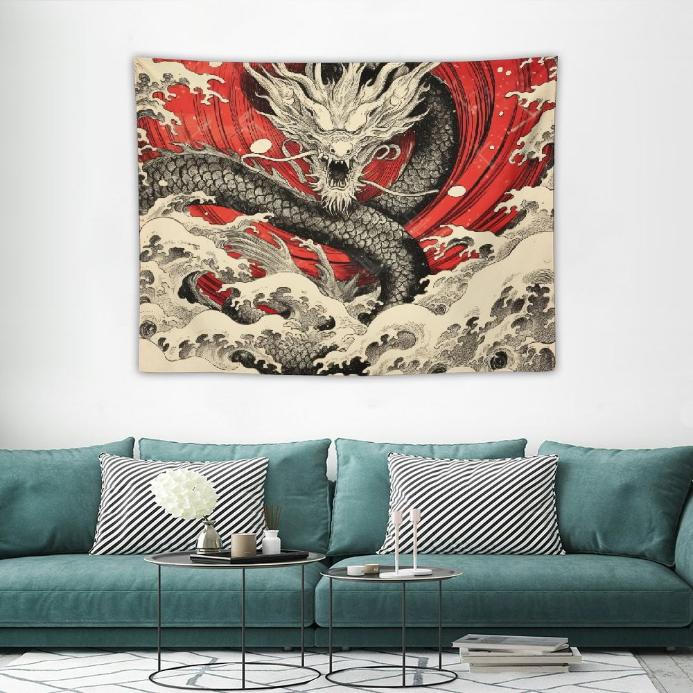 ONETECH Japanese Great Wave Red Sun Tapestry, Cool Dragon King Anime ...