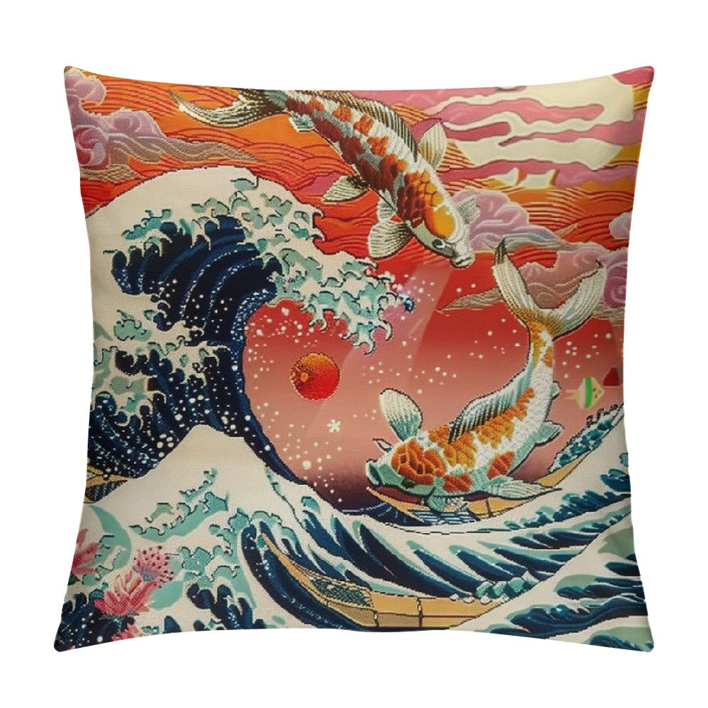 ONETECH Japanese Koi Fish Pillow Covers ,Japanese Style Watercolor ...