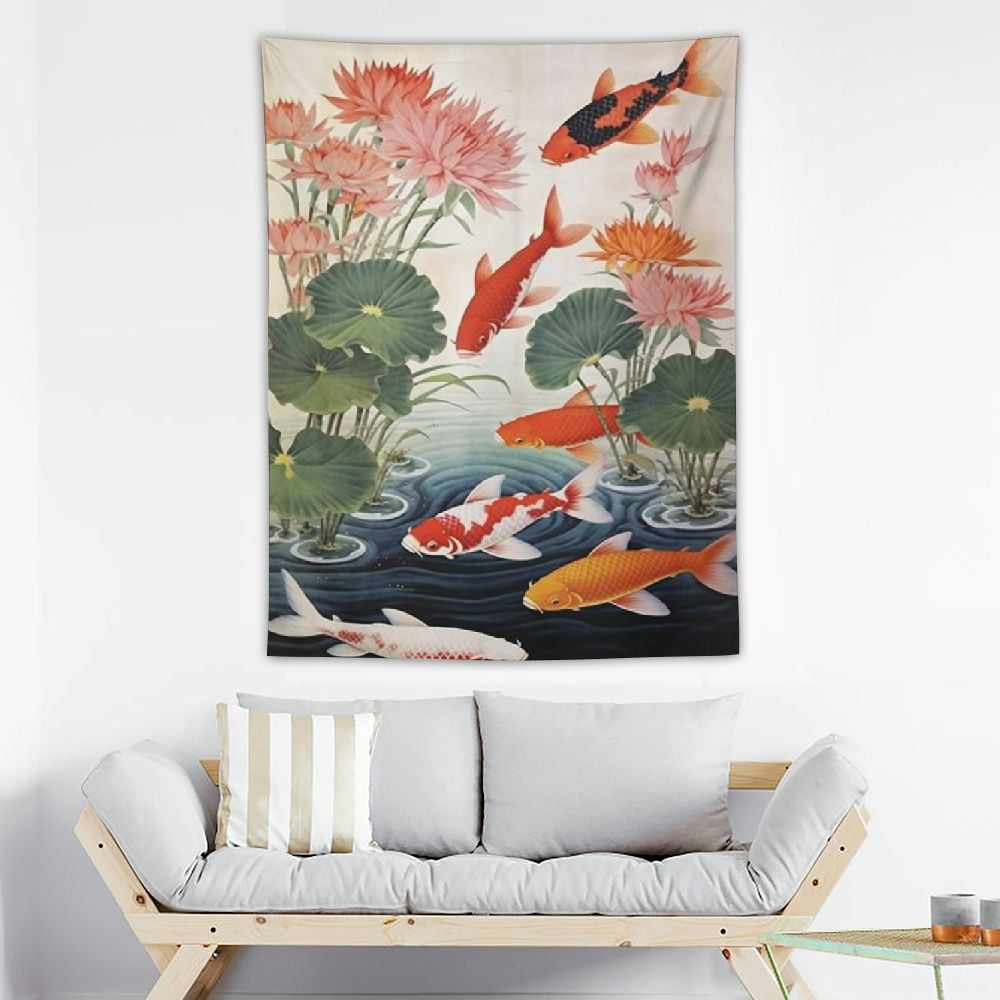 ONETECH Japanese Noren Koi Fish Tapestry Bedroom Divider Door Curtain ...