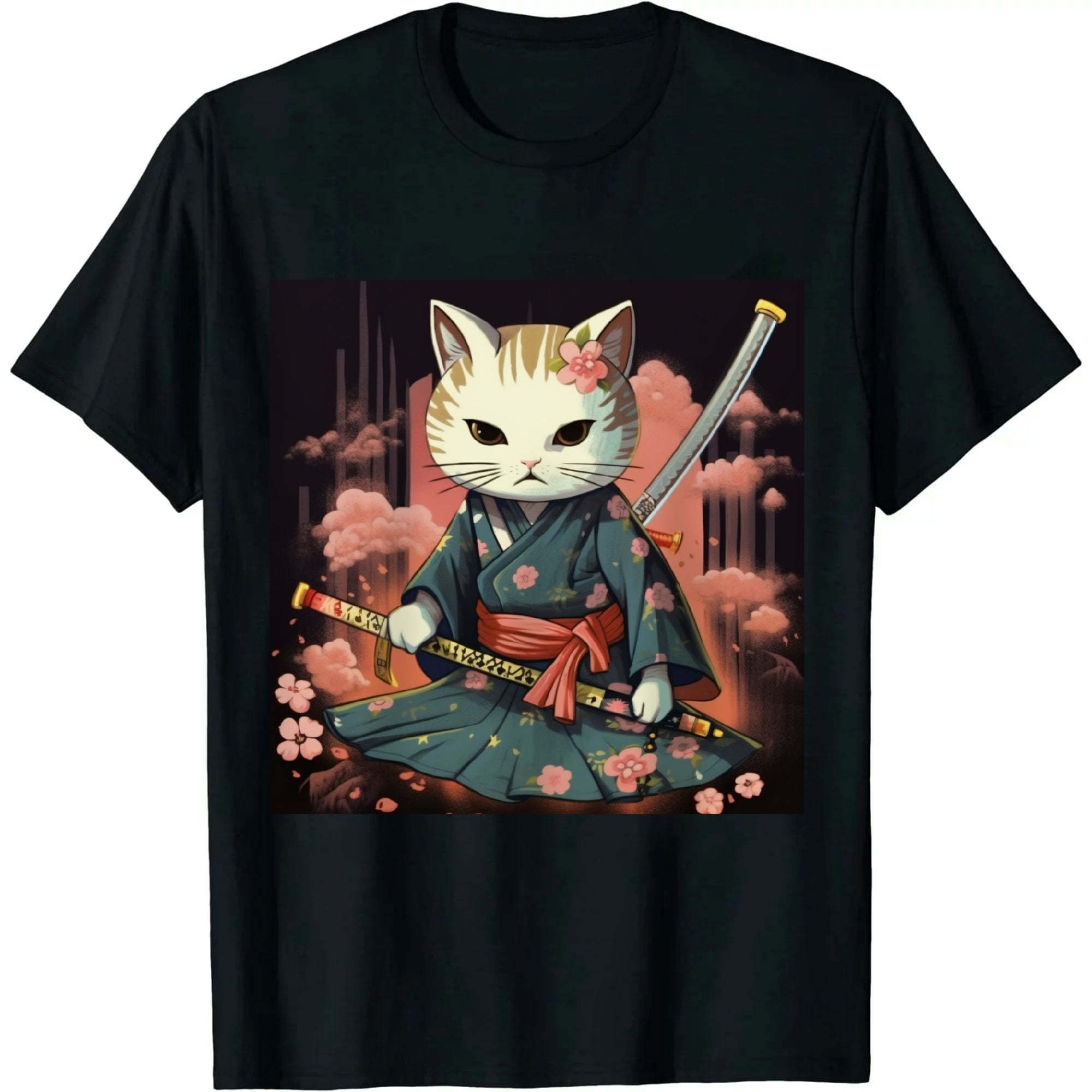 ONETECH Japanese Samurai Cat Tattoo, Kawaii Ninja Cat T-Shirt - Walmart.com