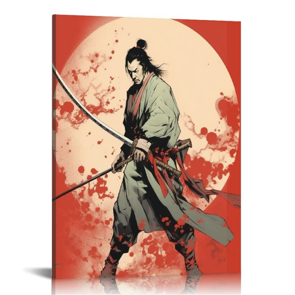 ONETECH Japanese Samurai Poster - 16x20in And Red Samurai Art Wall ...