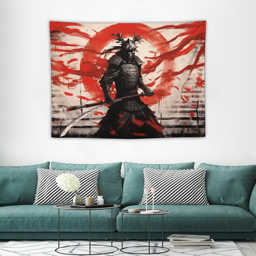 ONETECH Japanese Samurai Tapestry Black and Red Anime Sun Bamboo ...
