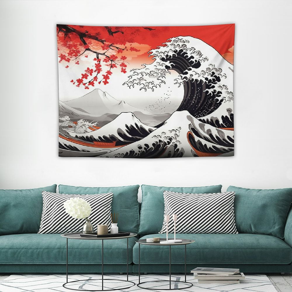 ONETECH Japanese Tapestry, Cherry Blossom Tree with Sun Tapestries ...