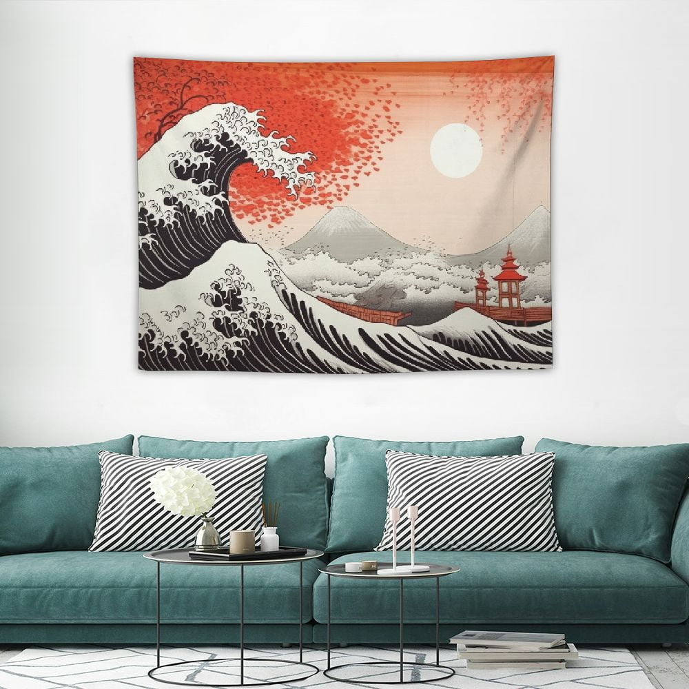 ONETECH Japanese Tapestry, Cherry Blossom Tree with Sun Tapestries ...