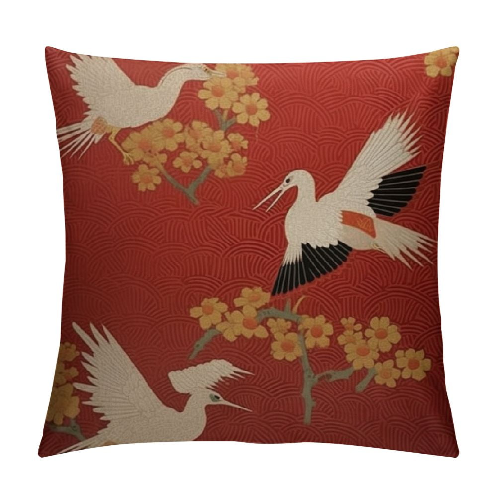 ONETECH Japanese Throw Pillow Cover,Asian Oriental Two Cranes and ...