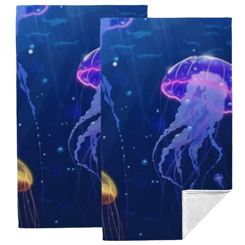 ONETECH Jellyfish Bubbles Ocean Towel Set of 2 for Kitchen Bathroom Spa ...