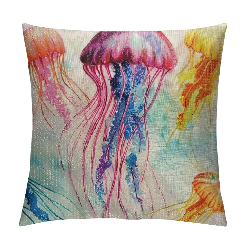 ONETECH Jellyfish Decorative Pillow Covers Ocean Sea Pink Blue Colorful ...