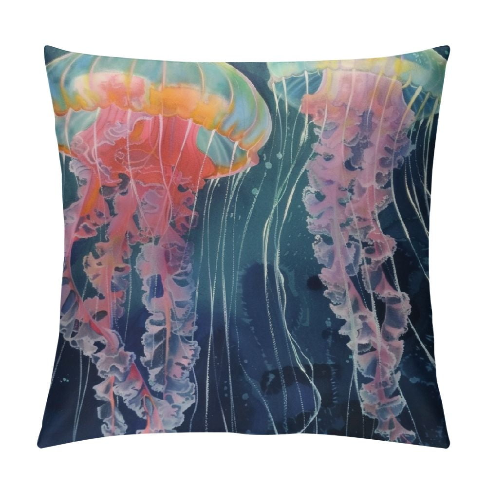 ONETECH Jellyfish Pillows Ocean Animal Fish Pink and Blue Doodle Polka ...