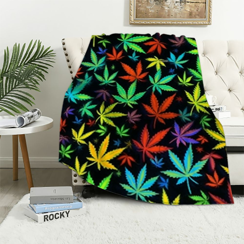 ONETECH Juicy Marijuana Leaves Throw Blankets 50"x40" Lightweight Flannel Cozy Soft Blanket Home ...