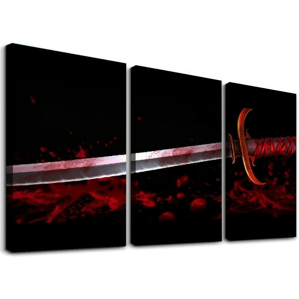 ONETECH Katana Canvas Art - Bloody Sword Samurai Asian Modern Home ...