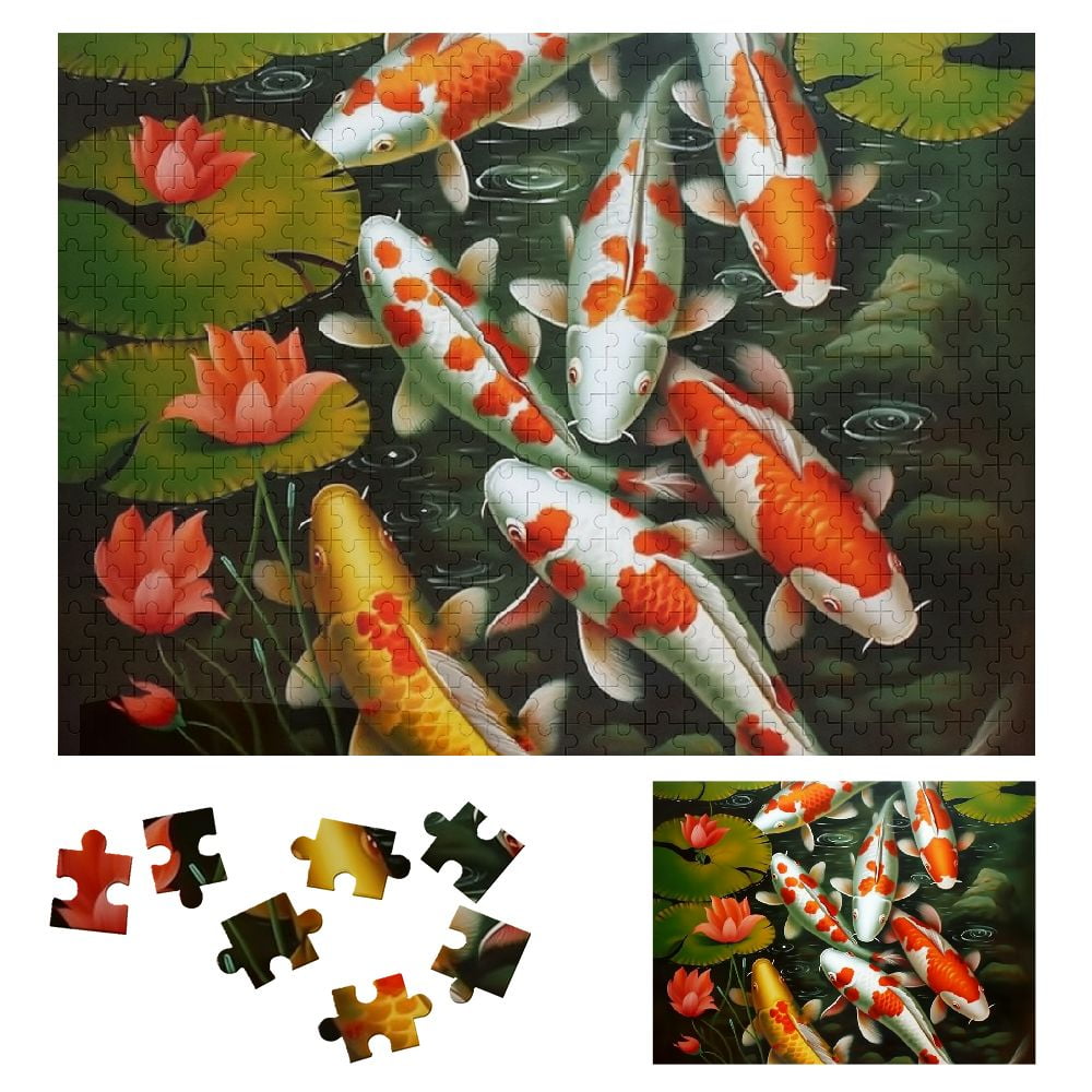 ONETECH Koi Fish Lily Pads Water Lilies Wooden Jigsaw Puzzle for Adults ...