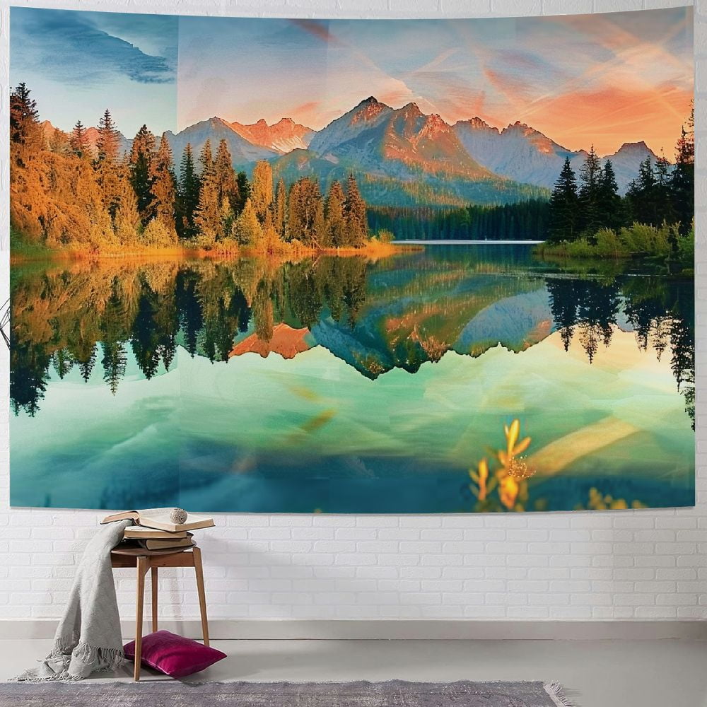 FUMJ Lake Mountain Scenery Tapestry Wall Hanging, Nature Forest Plant ...