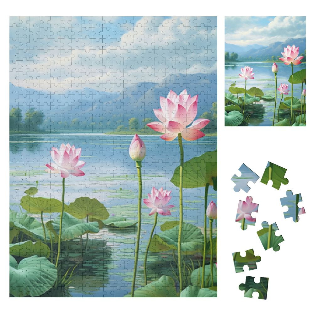 ONETECH Lakeside Creek Lotus Flowers in Full Bloom Wooden Jigsaw Puzzle ...