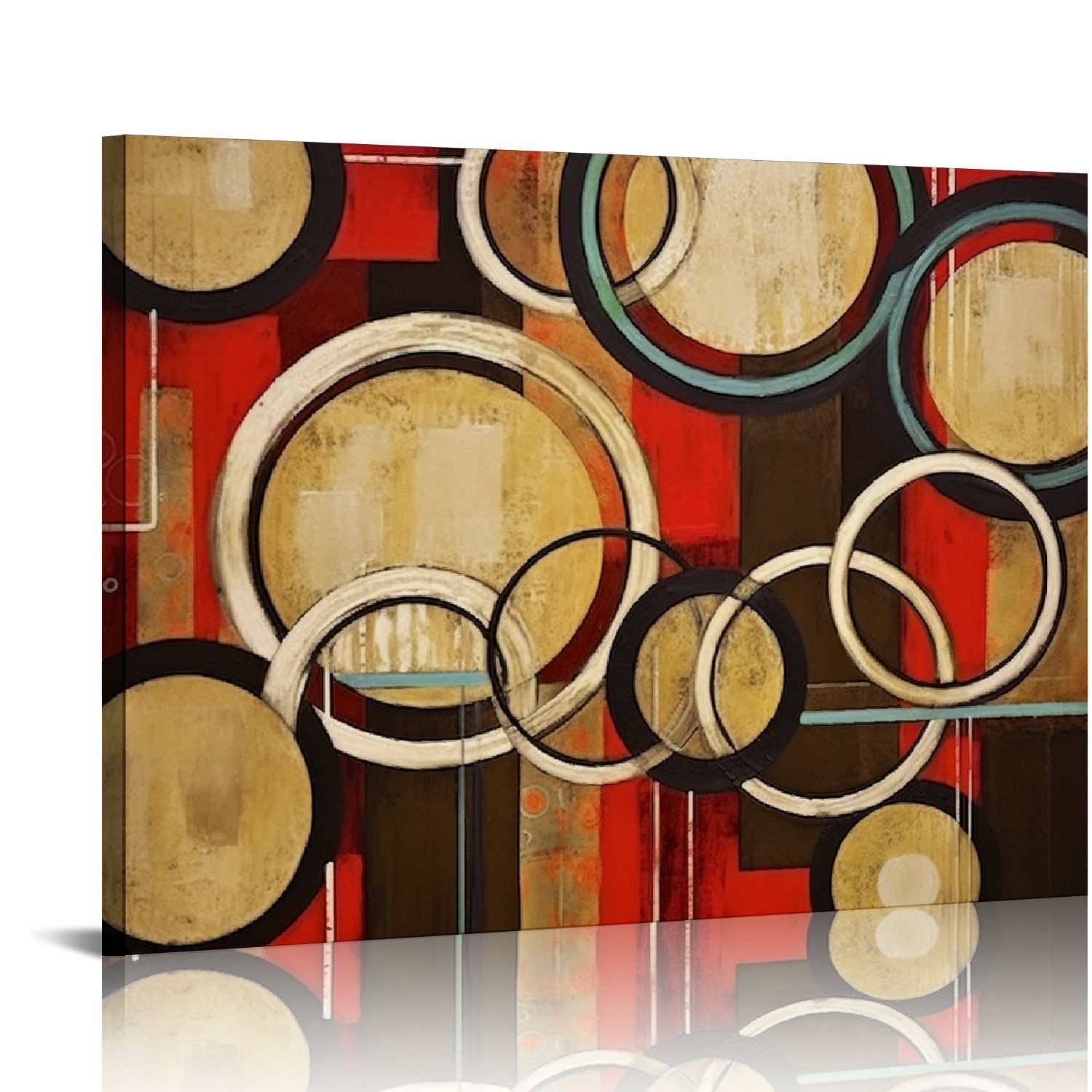 ONETECH Large Abstract Geometry Canvas Wall Art Modern Blocks Red and ...